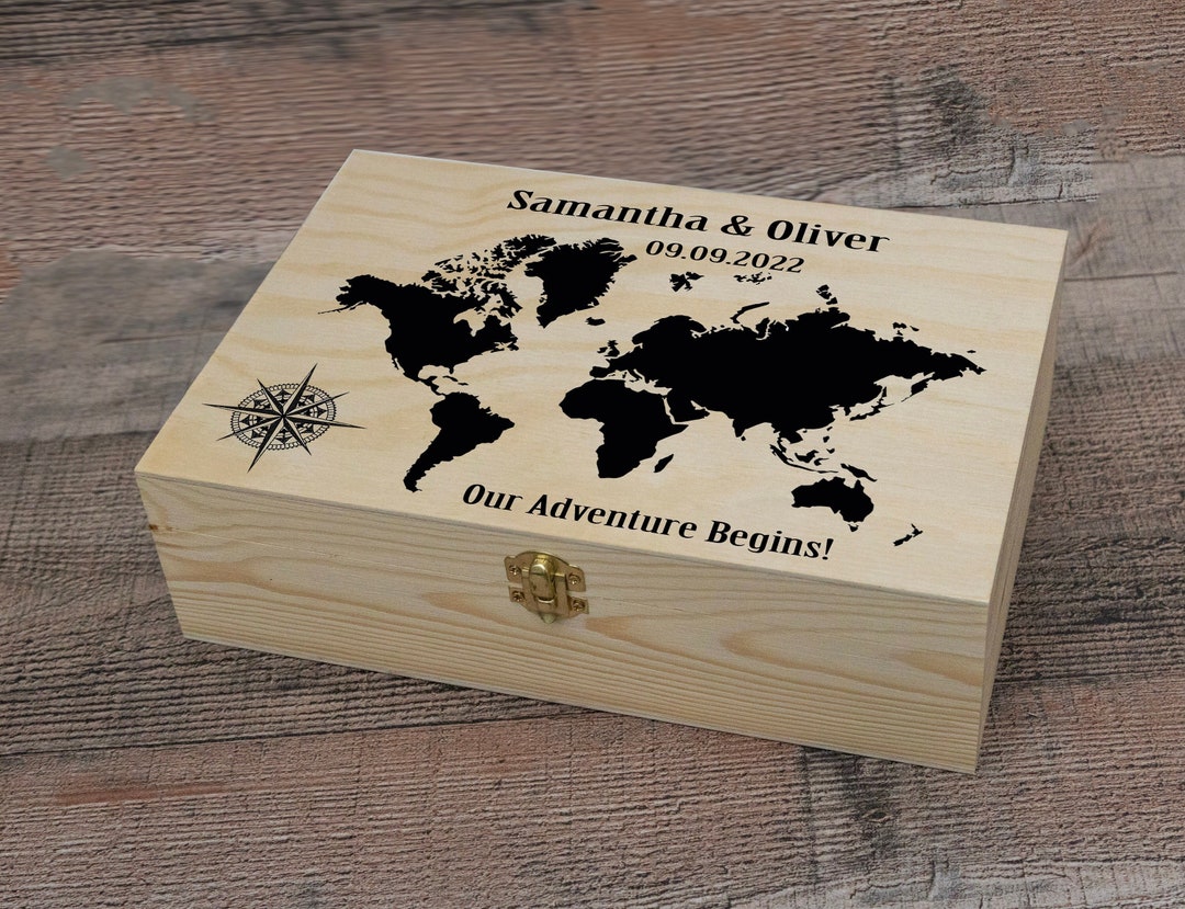 Personalized World Map Memory Box, Our Adventure Begins Keepsake Box ...