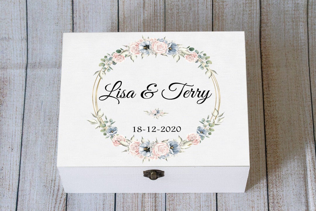Personalized Keepsake Box, Floral Memory Box, Custom Card Box, Wreath ...