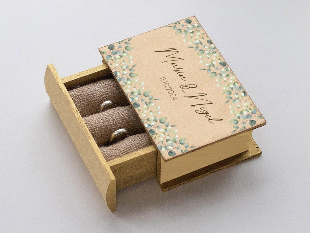 Personalized Wedding Ring Box, Book Shaped Floral Ring Box, Custom Ring ...