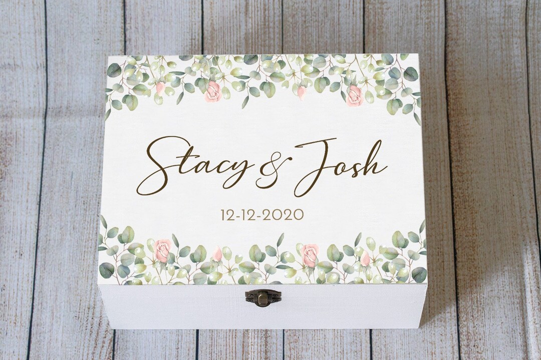 Personalized Wedding Keepsake Box: Eucalyptus Floral Memory Chest, Card ...