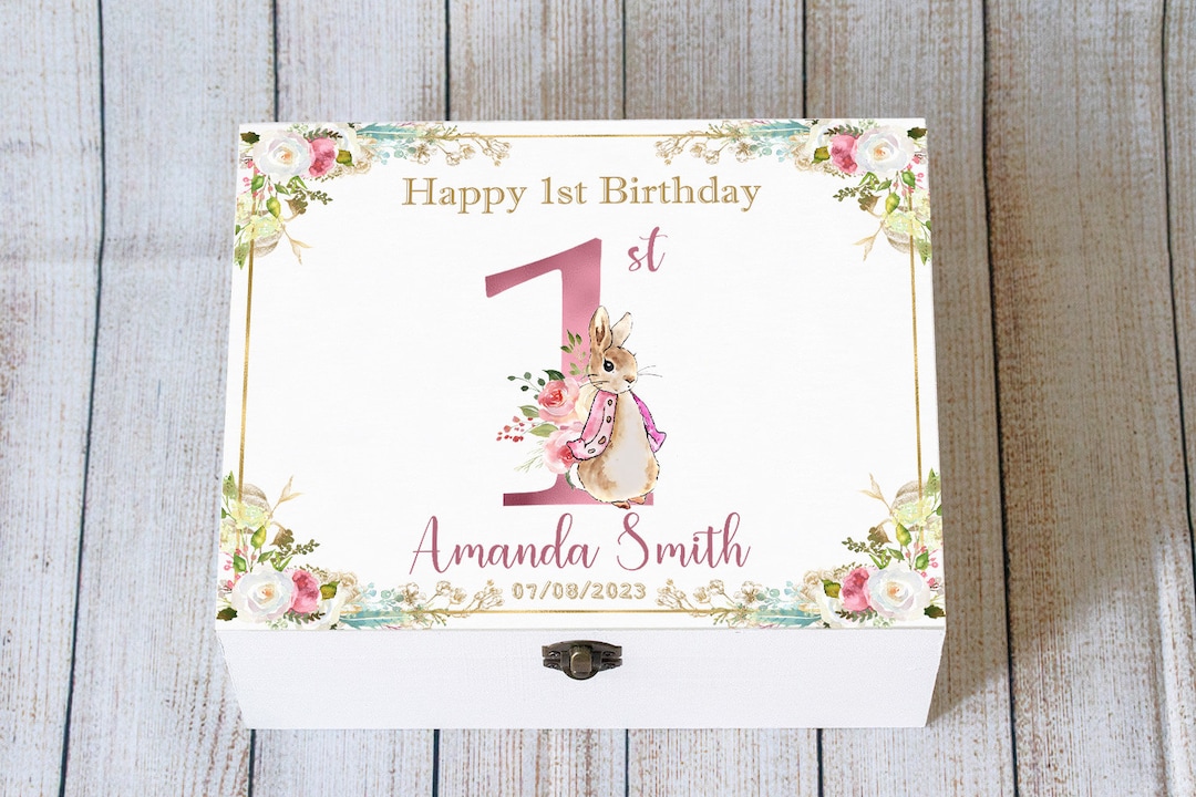 Baby 1st Birthday Keepsake Box, Personalised Baby Girl Birthday Gift ...