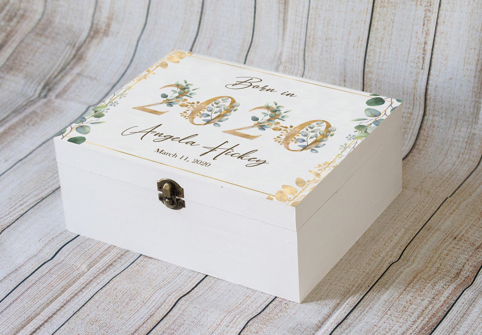 Personalised Baby Keepsake Box Born in 2020 Memory Box Baby Shower Box ...