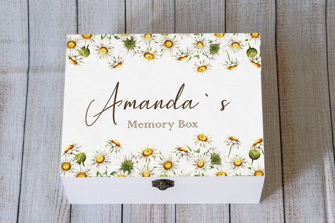 Personalized Memory Box, Keepsake Box, Daisy Floral Memory Box, Wooden ...