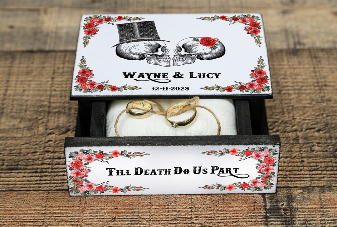 Gothic Ring Bearer Box Skulls Ring Box Halloween Wedding Ring Box Black ...