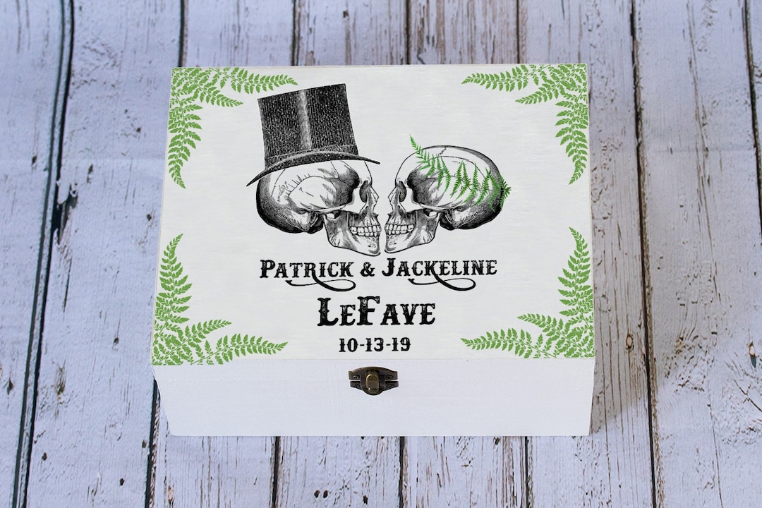 Personalized Gothic Wedding Keepsake Box: Skulls & Ferns Memory Storage ...
