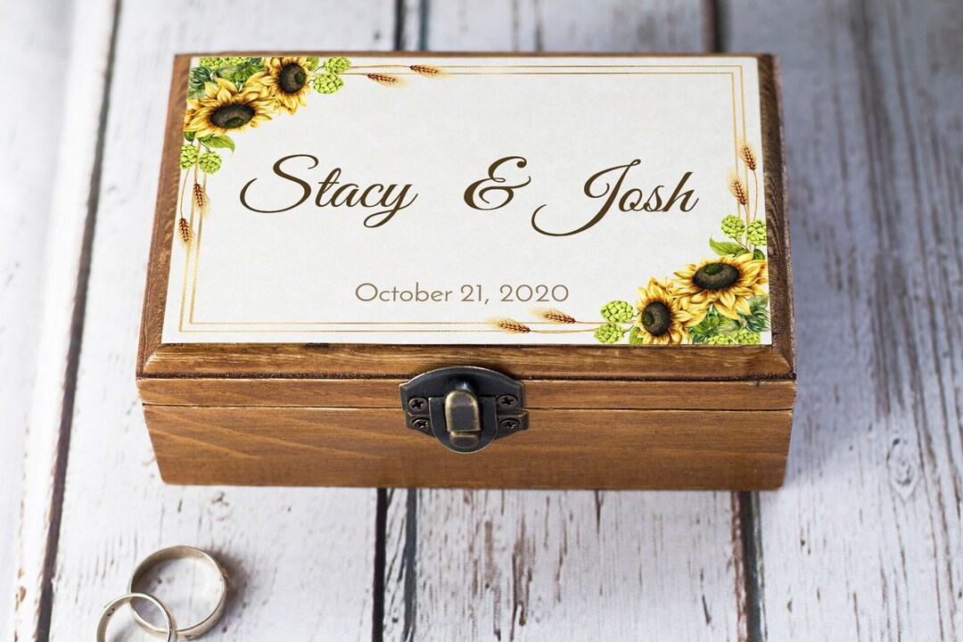 Personalized Wedding Ring Box, Sunflowers Ring Bearer Box, Custom Ring ...