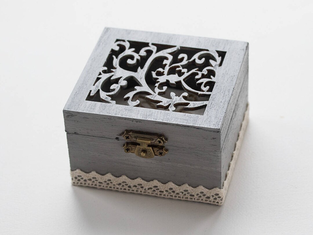 Gray Ring Box, Ring Bearer Box, Wedding Ring Box, Memory Box, Rustic ...