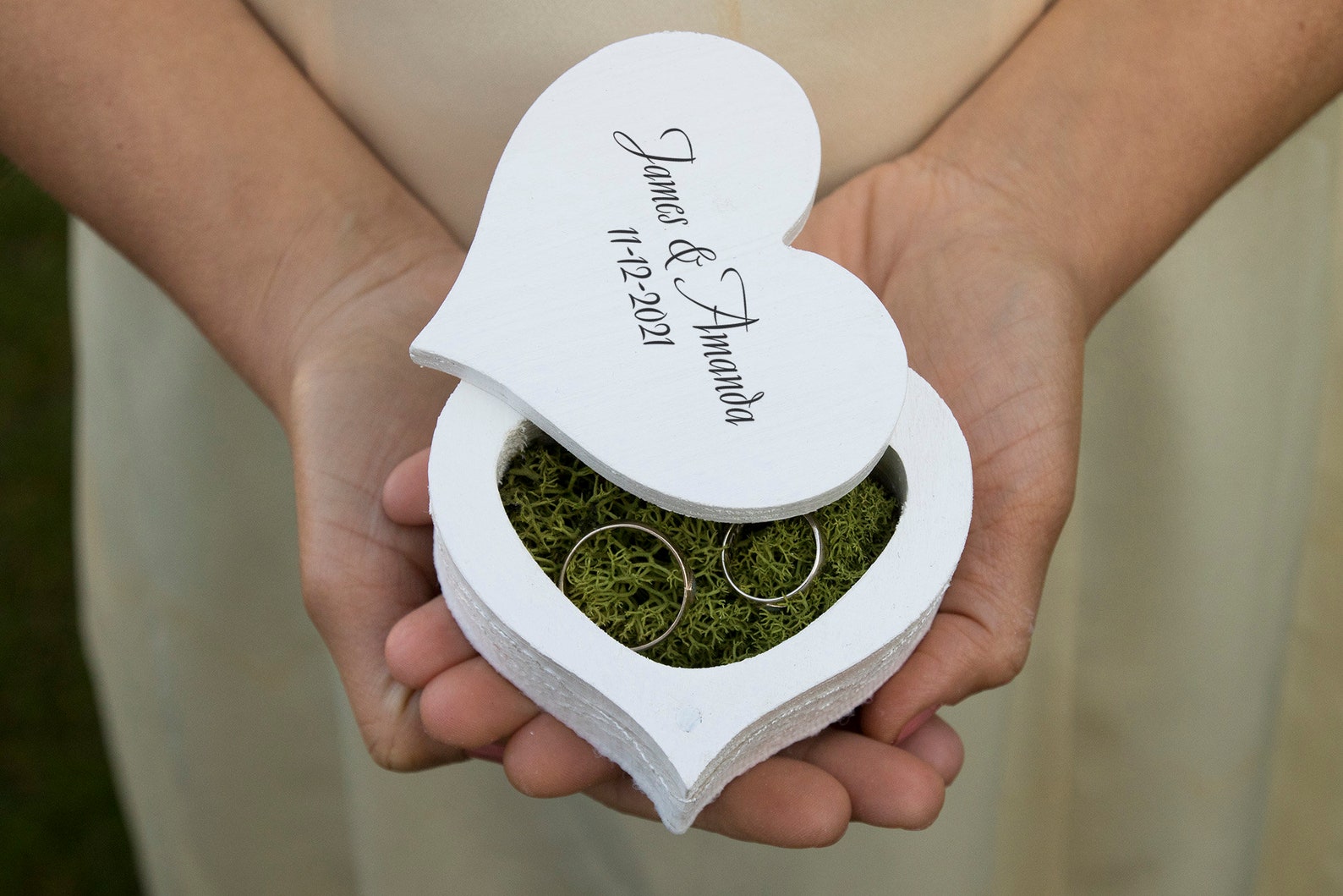 Personalised Wedding Ring Box, White Wedding Box, Engraved Ring Bearer ...