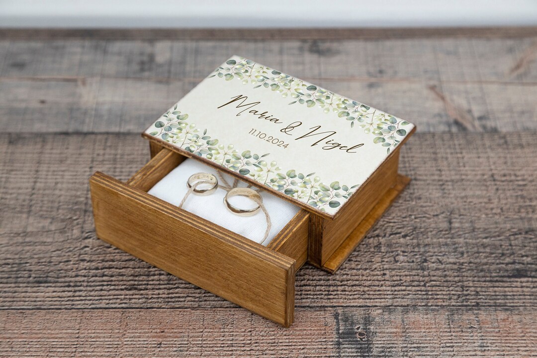 Personalized Wedding Ring Box, Book Shaped Floral Ring Box, Custom Ring ...