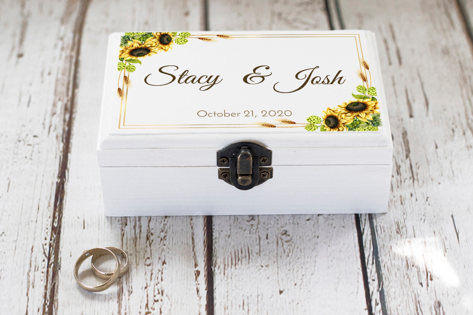Personalized Wedding Ring Box Sunflowers Ring Bearer Box | Etsy