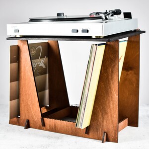 Vinyl Record Holder Gramophone Stand Table Desk Record Player Wood ...