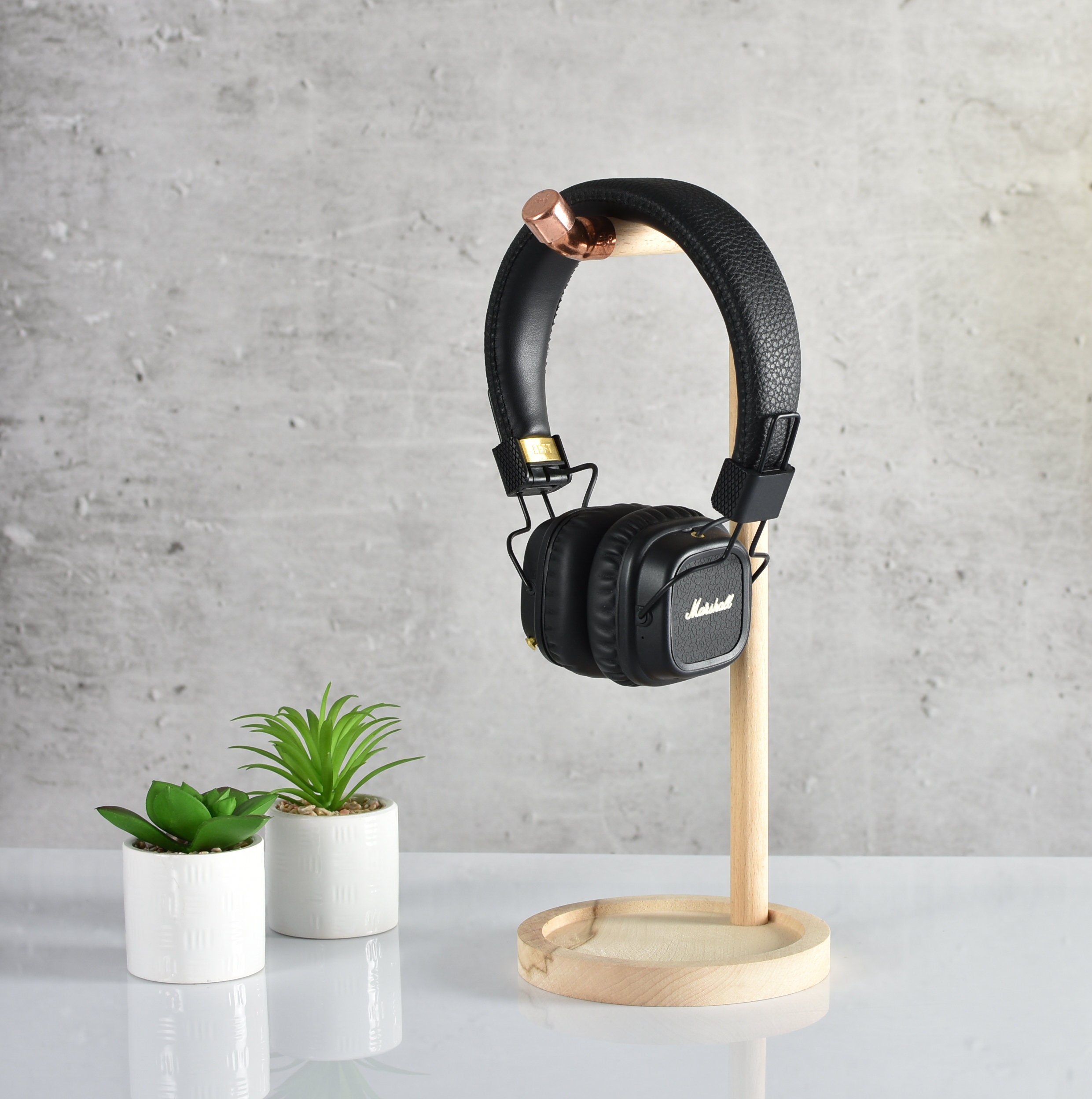 Industrie-Kopfhörerständer Holz und Kupfer-Headset-Ständer | Etsy