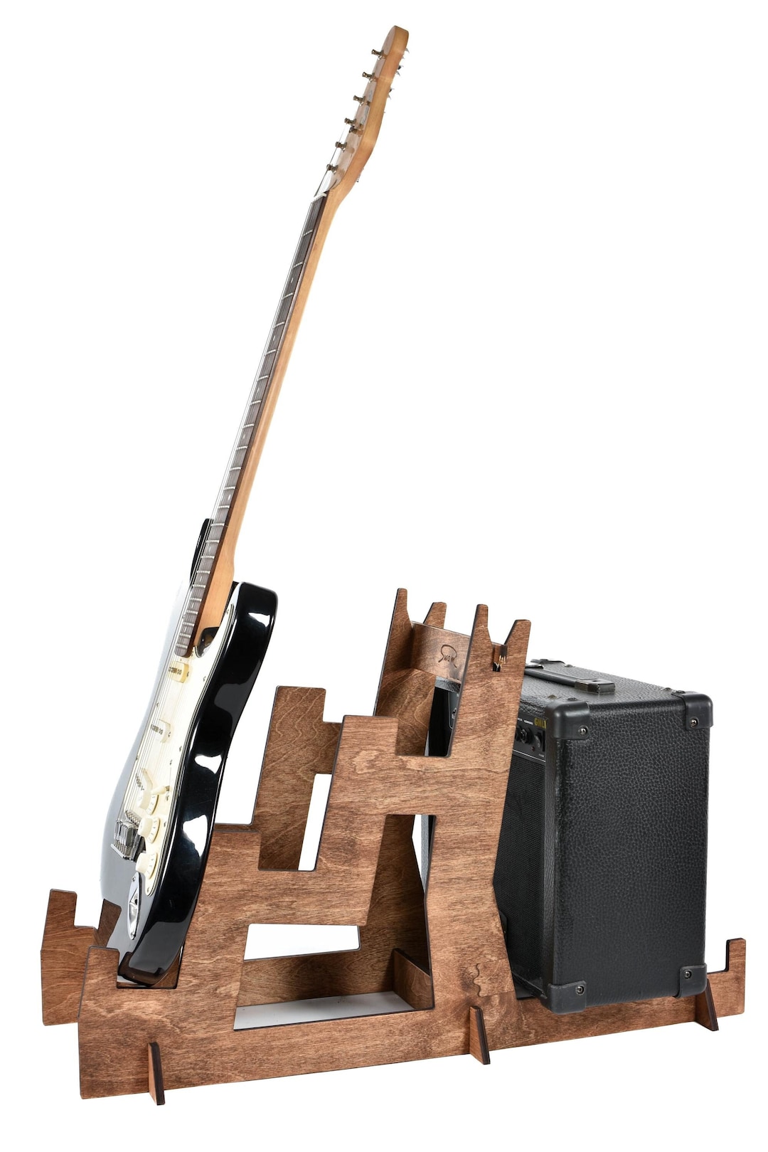 Stand for 3 Electric Guitars Amplifier Wooden Hanger Accessories ...