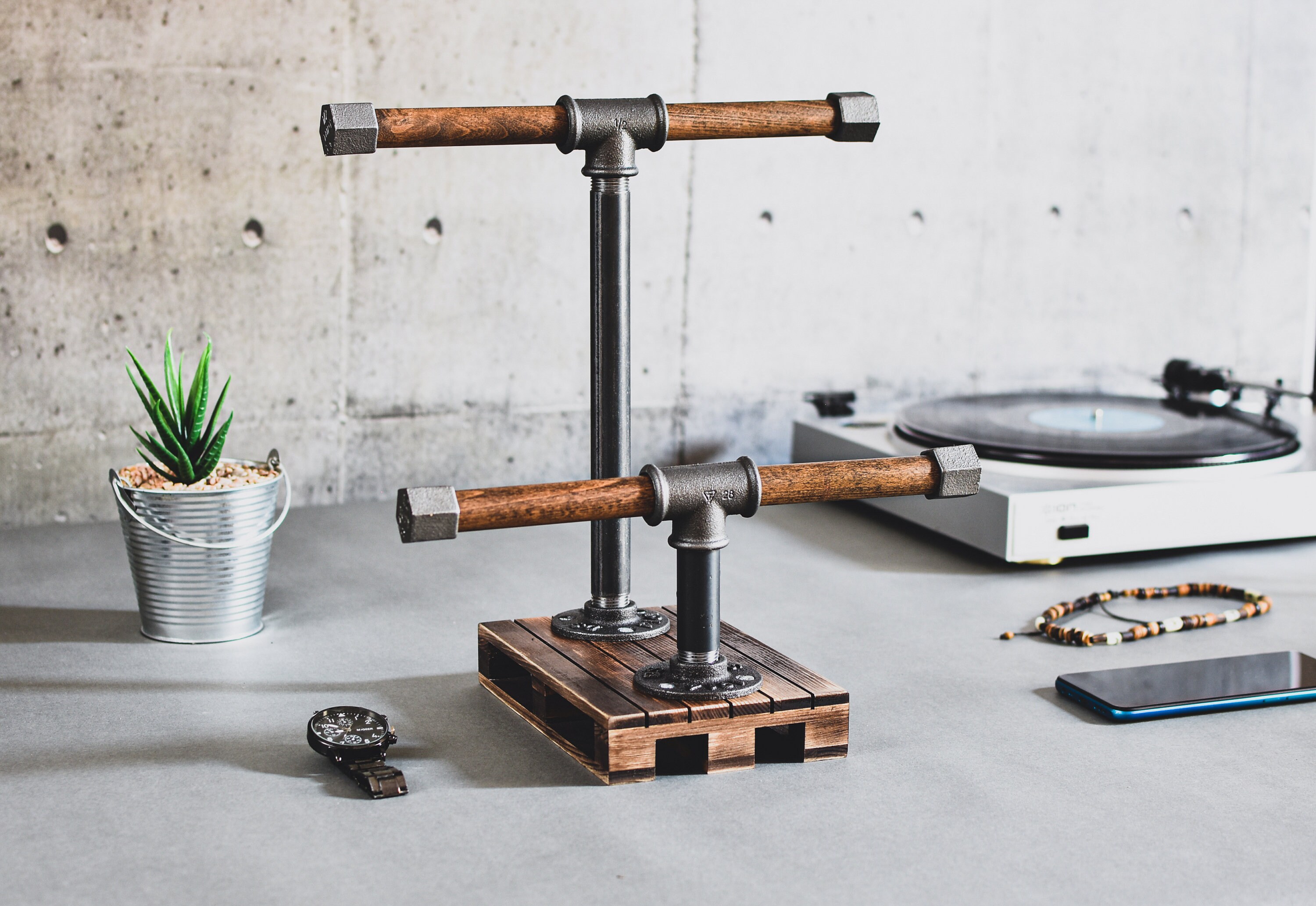 Industrial Pipe Watch Stand Rack Bracelet Palette Base,wooden Holder ...