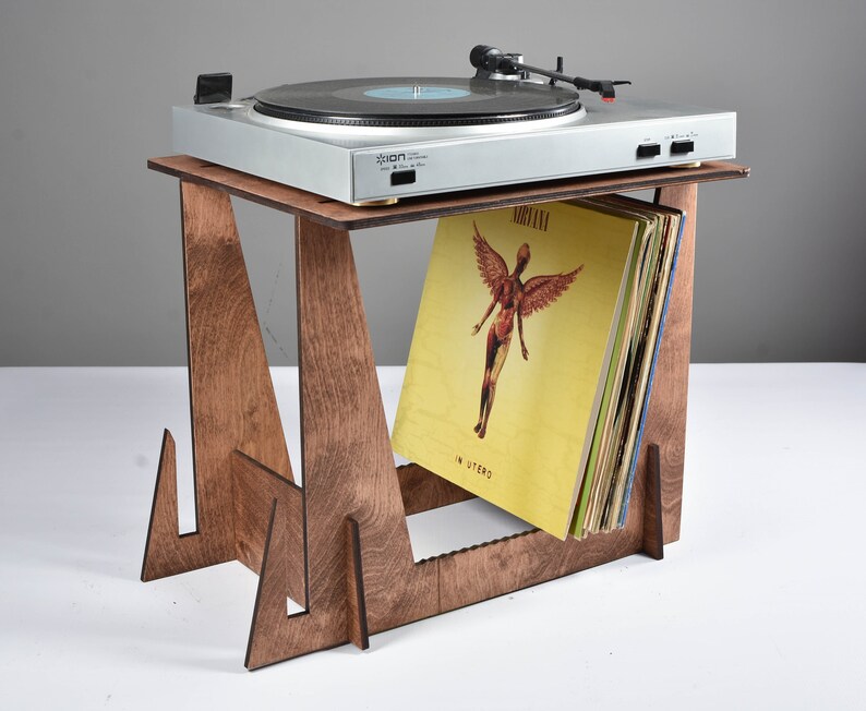 Vinyl Record Holder Gramophone Stand Table Desk Record Player Wood ...