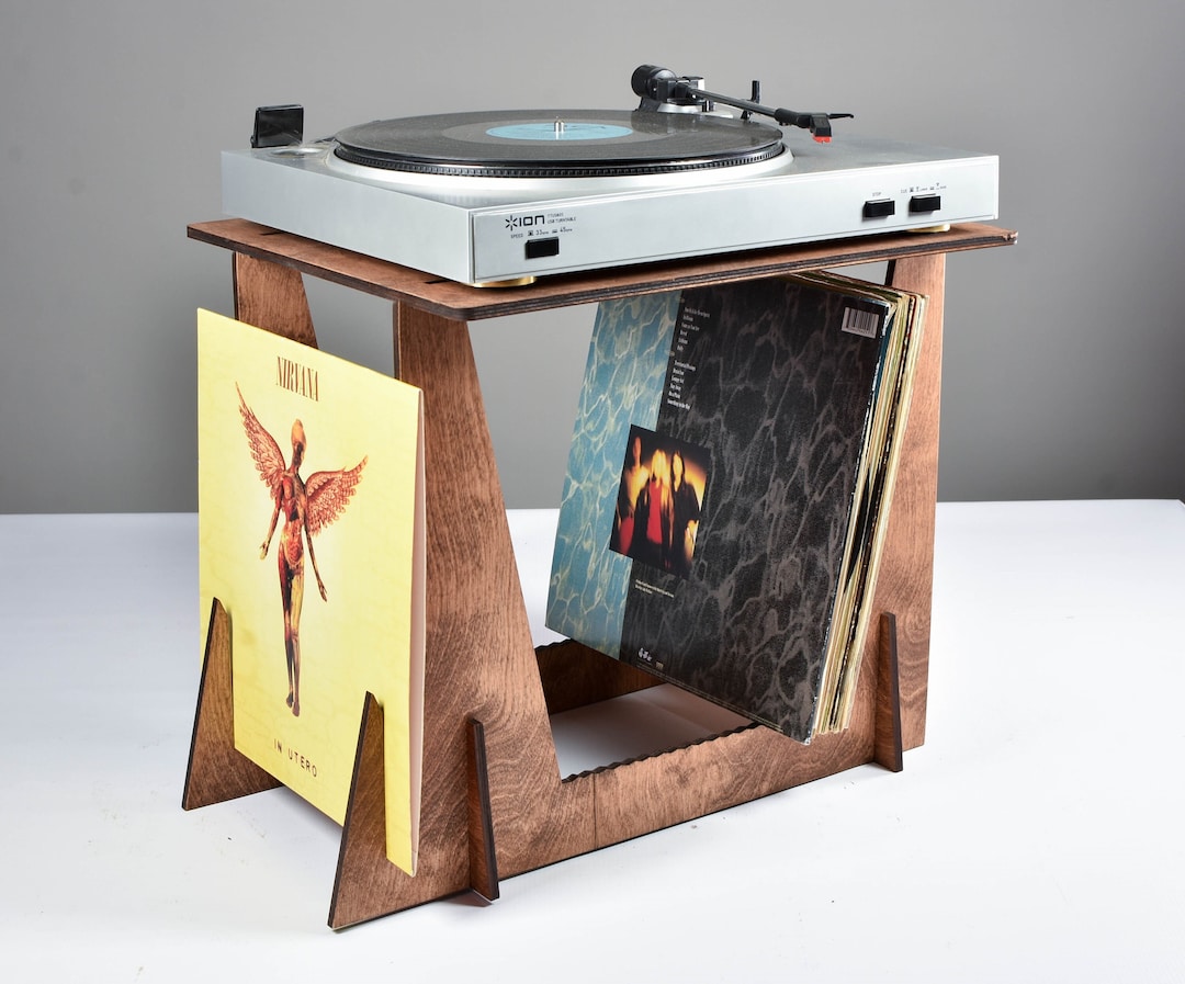 Vinyl Record Holder Gramophone Stand Table Desk Record Player Wood ...