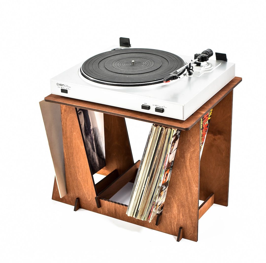 Vinyl Record Holder Gramophone Stand Table Desk Record Player Wood ...
