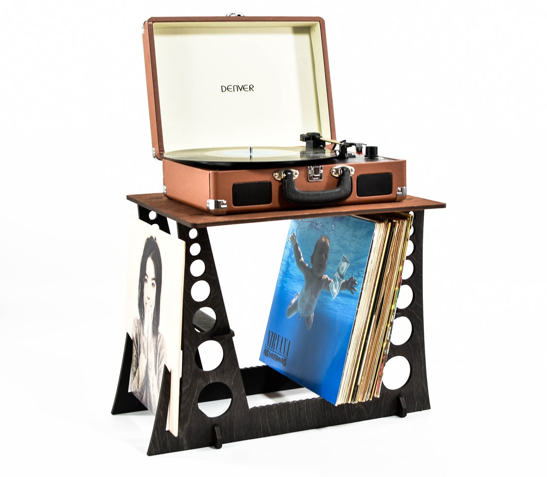 Vinyl Record Holder Gramophone Stand Table Desk Record Player Wood ...