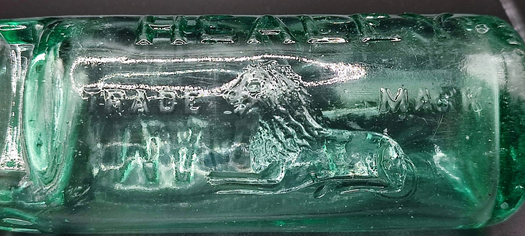 ANTIQUE GLASS CODD Marble Bottle 4 Lug Dobson Patent Lion Pictorial ...