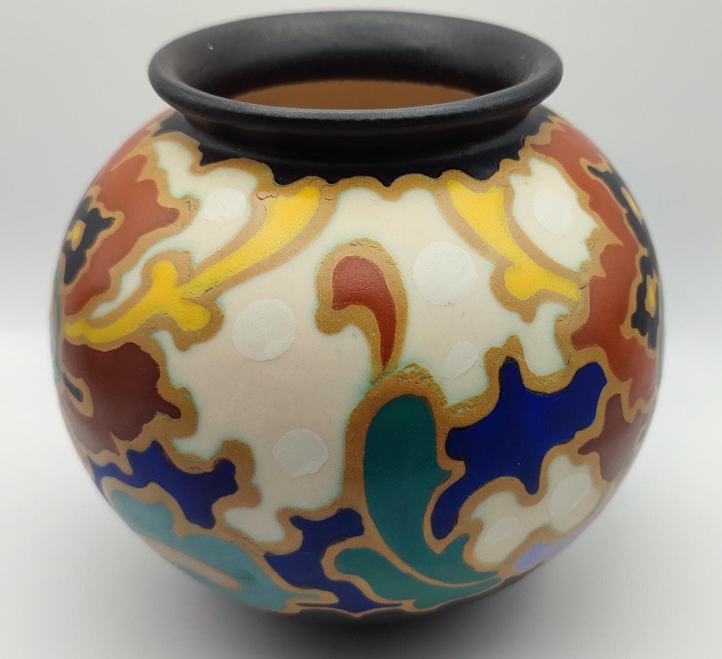 Vintage 1930s Gouda Regina Art Pottery Vase, Hand-painted South Holland ...