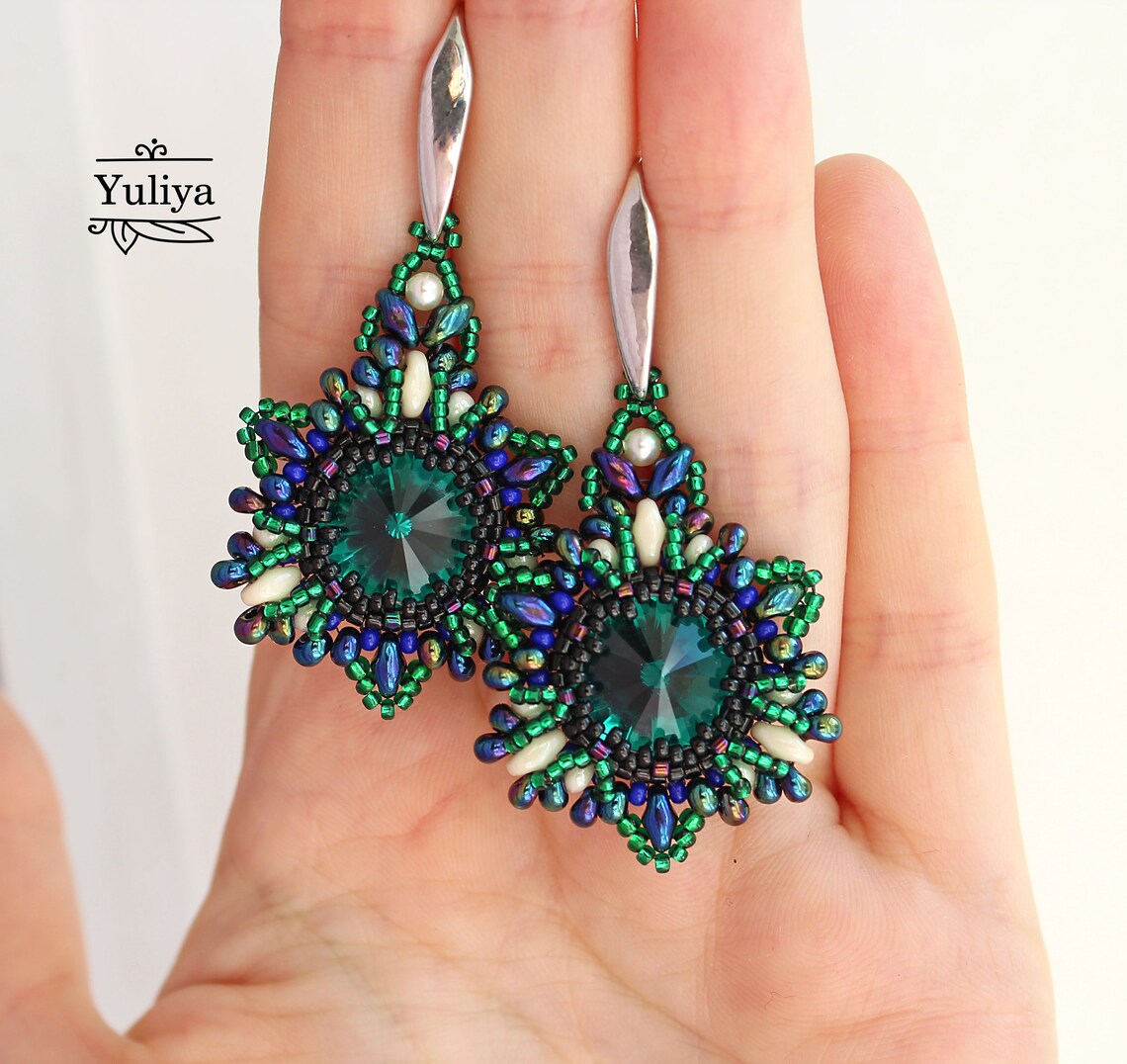 Rivoli Earrings Tutorial Beaded Earrings Pattern Swarovski - Etsy