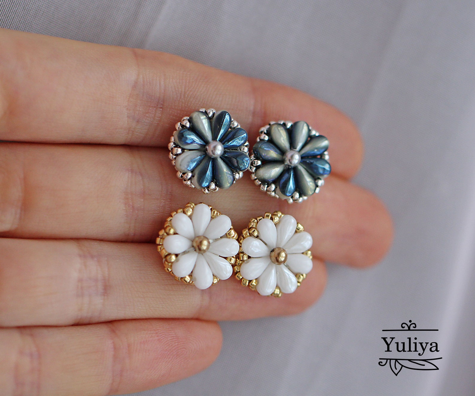 Earrings tutorial Beaded stud earring tutorial Seed bead | Etsy