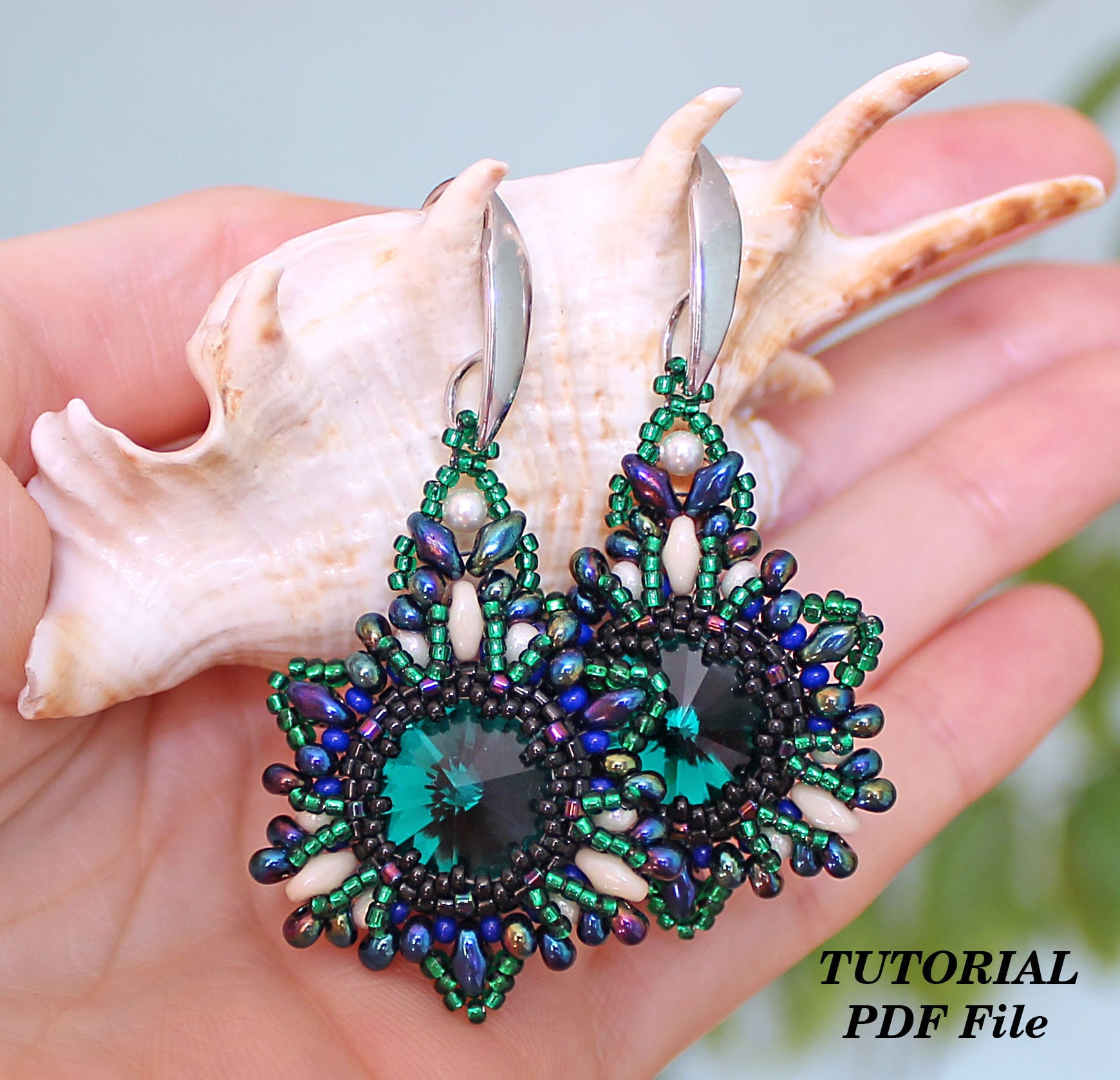 Rivoli earrings tutorial Beaded earrings pattern Swarovski | Etsy