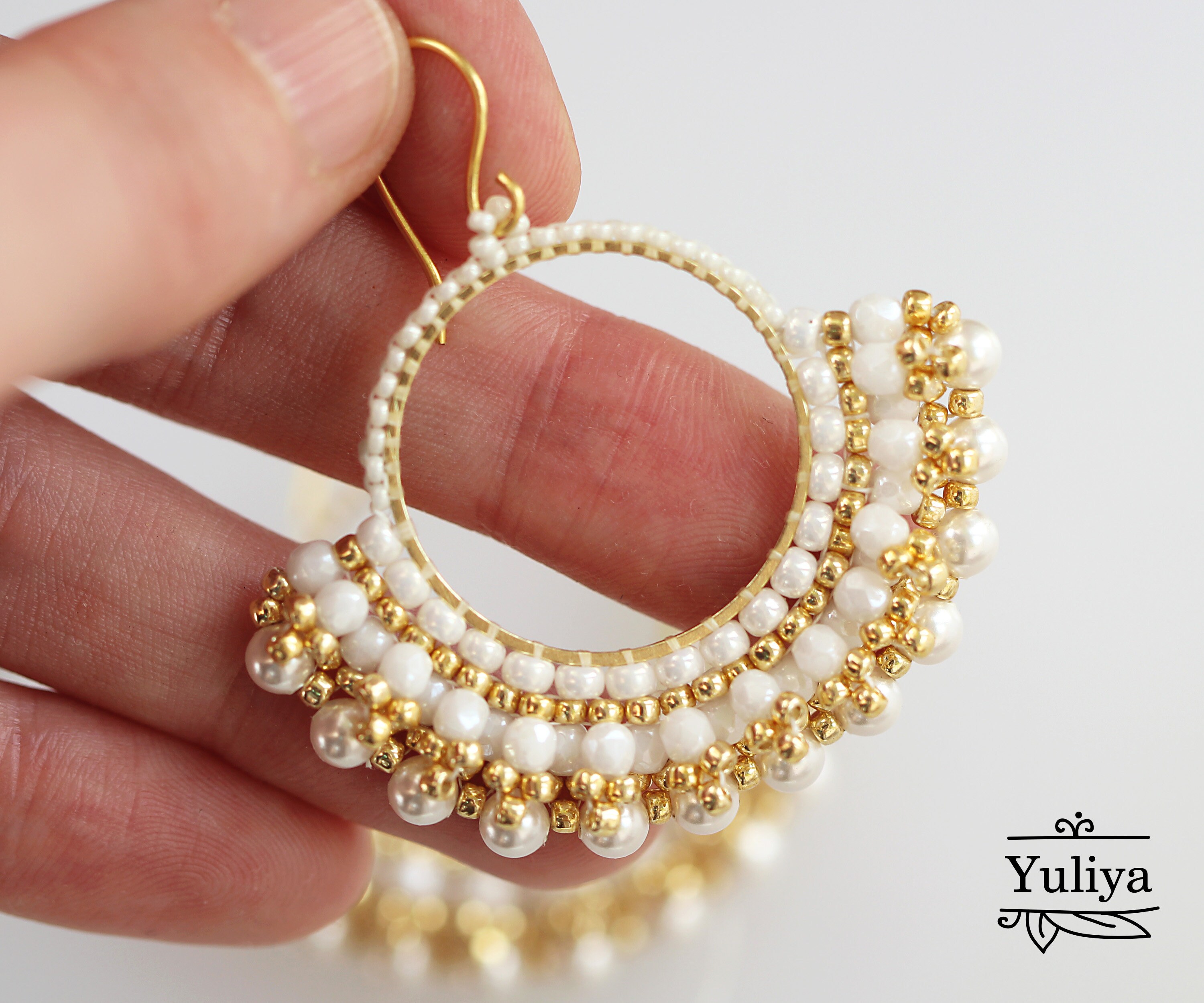 Tutorial Hoop Earrings, Brick Stitch Earrings Beading Pattern, Fringe ...