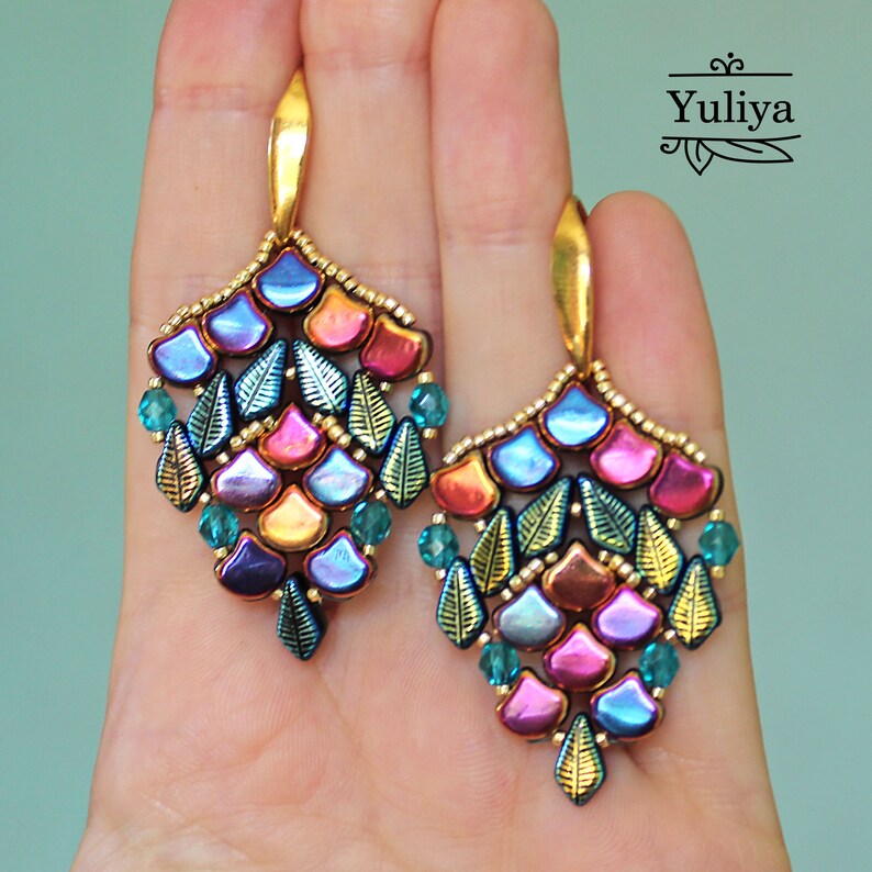 Beaded earrings tutorial Ginko Kite bead pattern Beadwork | Etsy