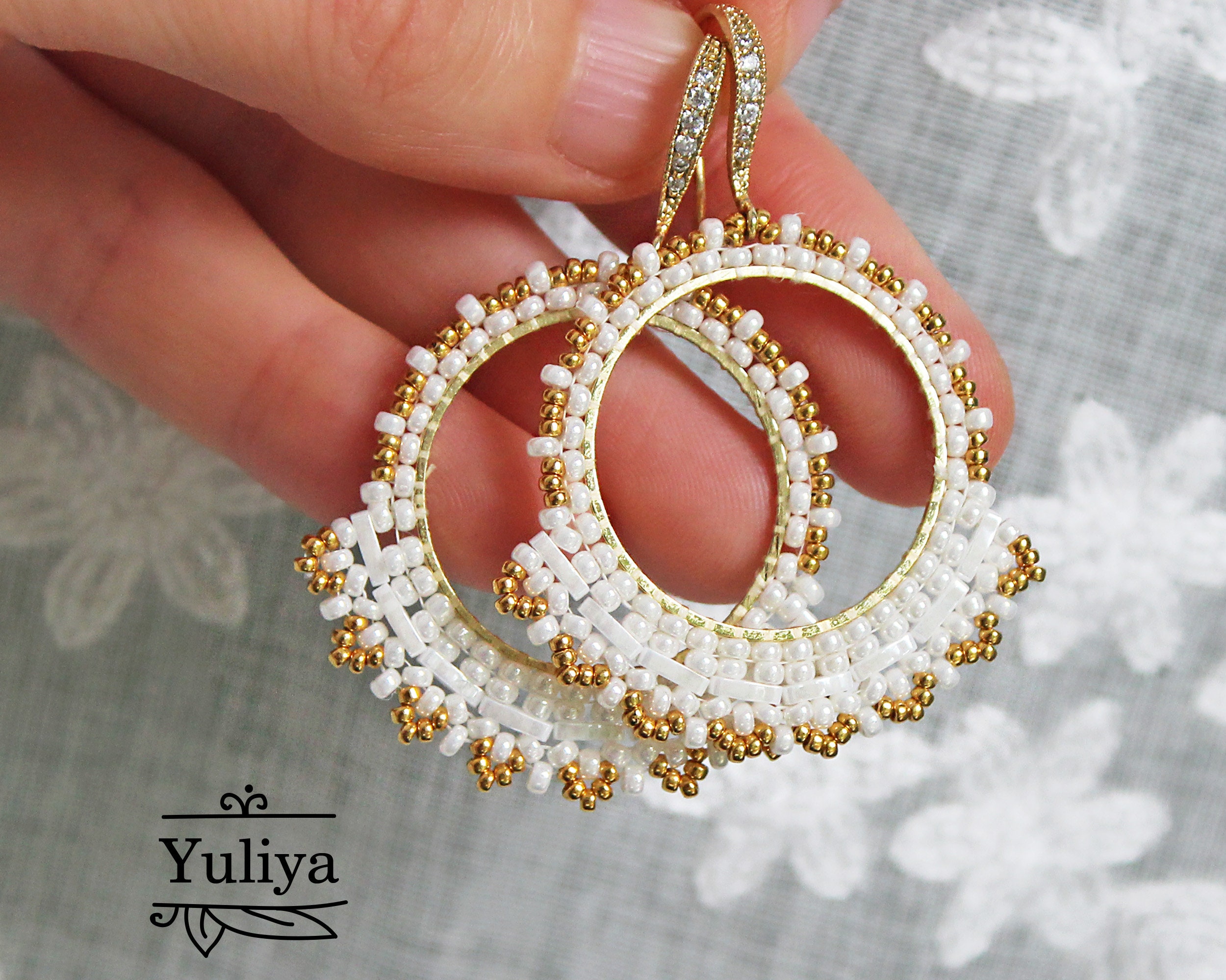 Tutorial Hoop Earrings, Brick Stitch Earrings Beading Pattern, Fringe ...