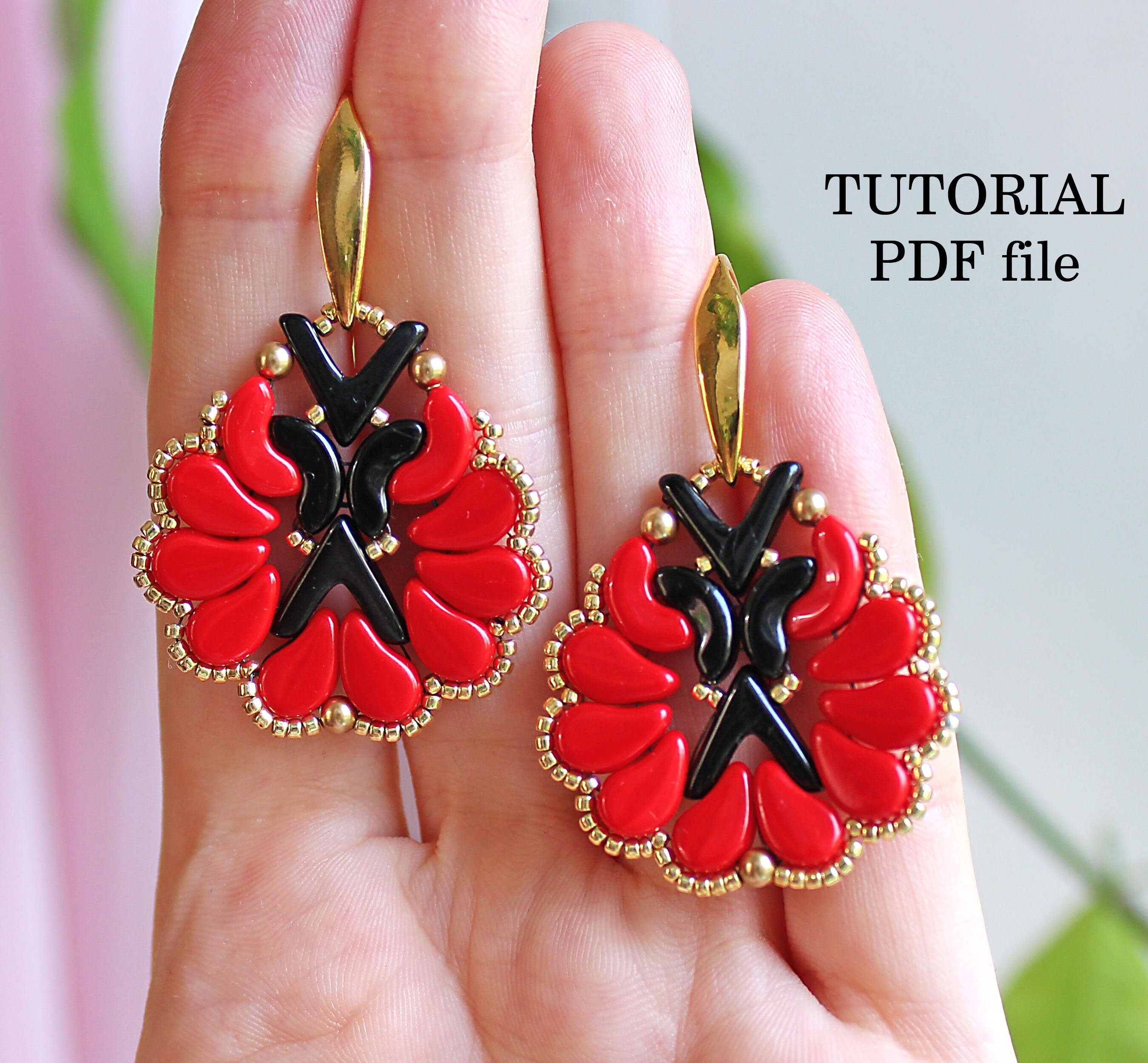 Beaded earrings tutorial Paisley bead pattern Bead earrings | Etsy