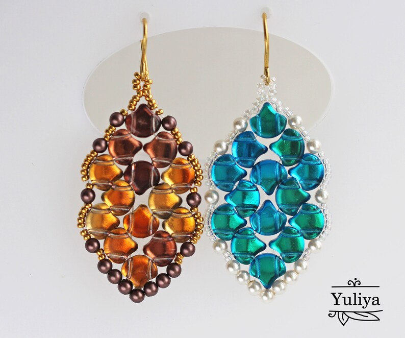 Beaded Earrings Pattern Ginko Bead Tutorial Simple Easy Beginner Beading Instructions Jewelry ...