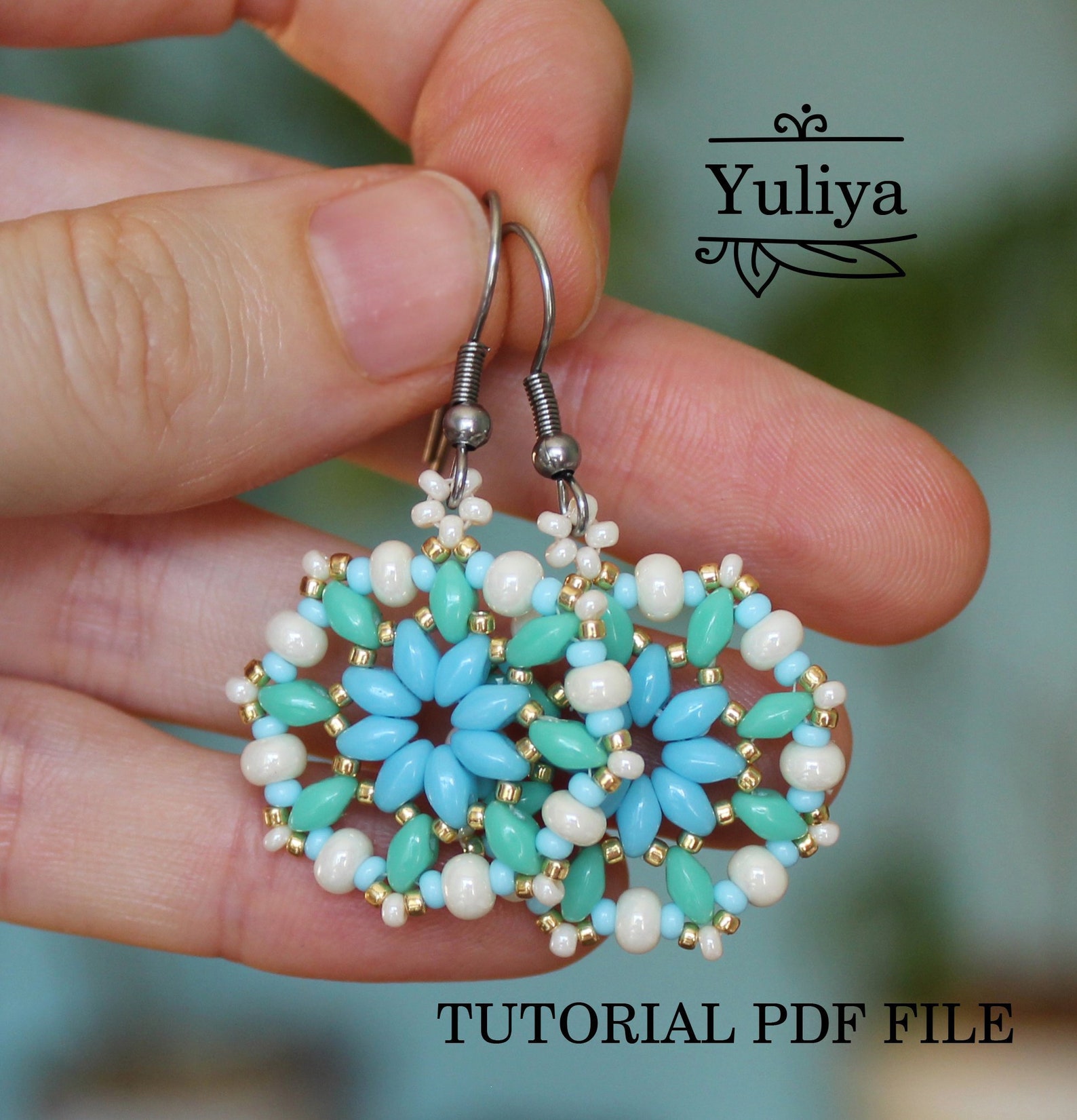 Beading tutorial earrings SuperDuo bead pattern Easy | Etsy