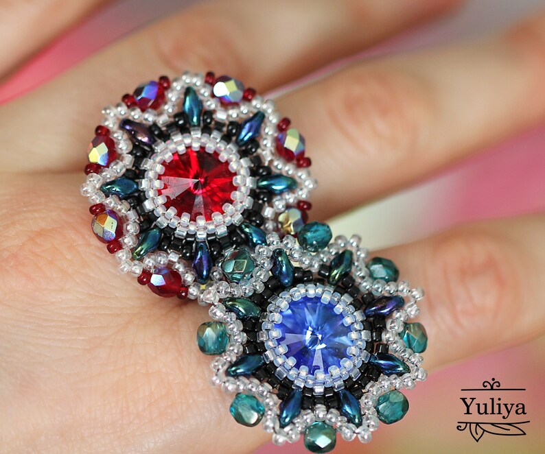 Beaded Ring Pattern Rivoli Ring Tutorial Peyote Stitch - Etsy