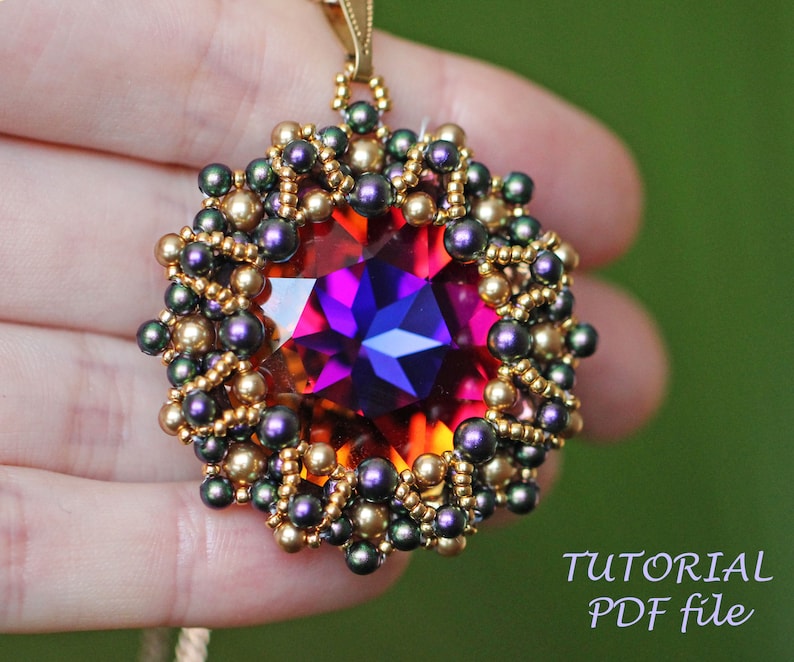 Beaded pendant pattern Beadwork tutorial Bead rivoli | Etsy