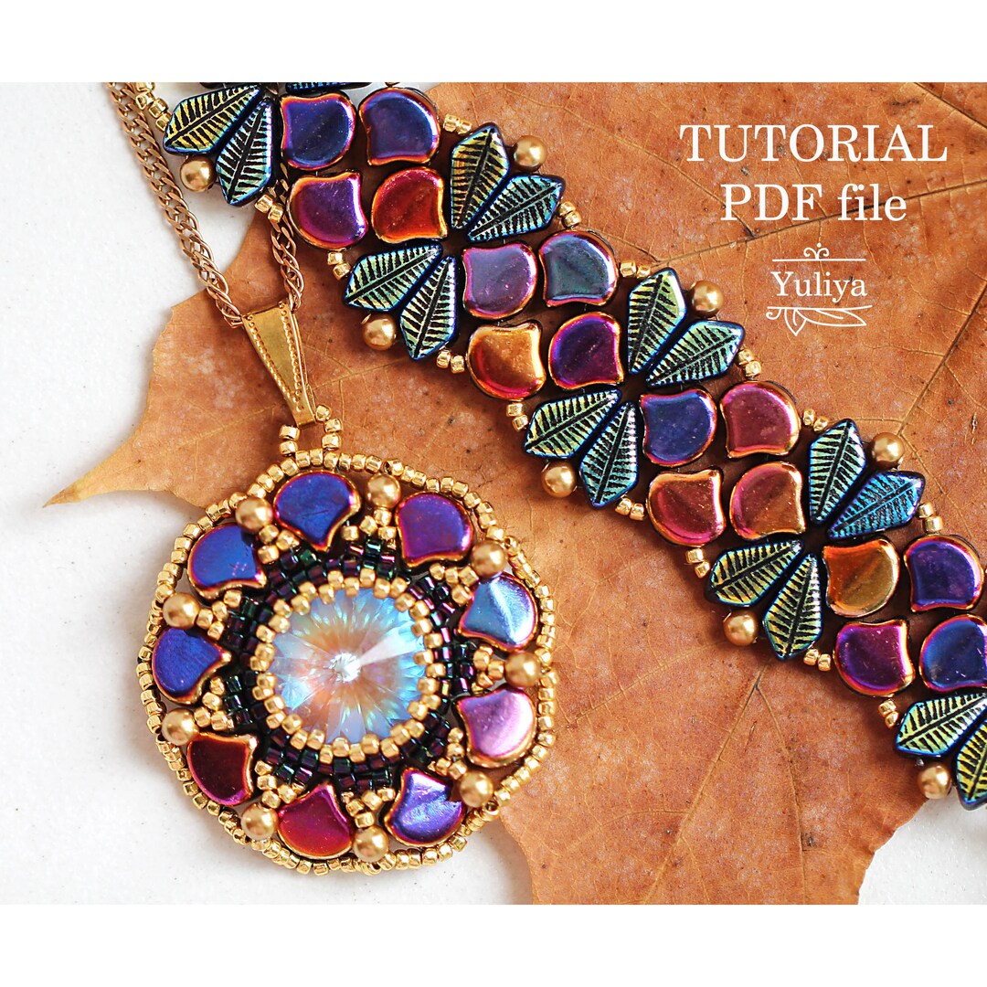Beading Tutorial Jewelry Set Pattern Ginko Kite Beads Two-hole Step-by ...