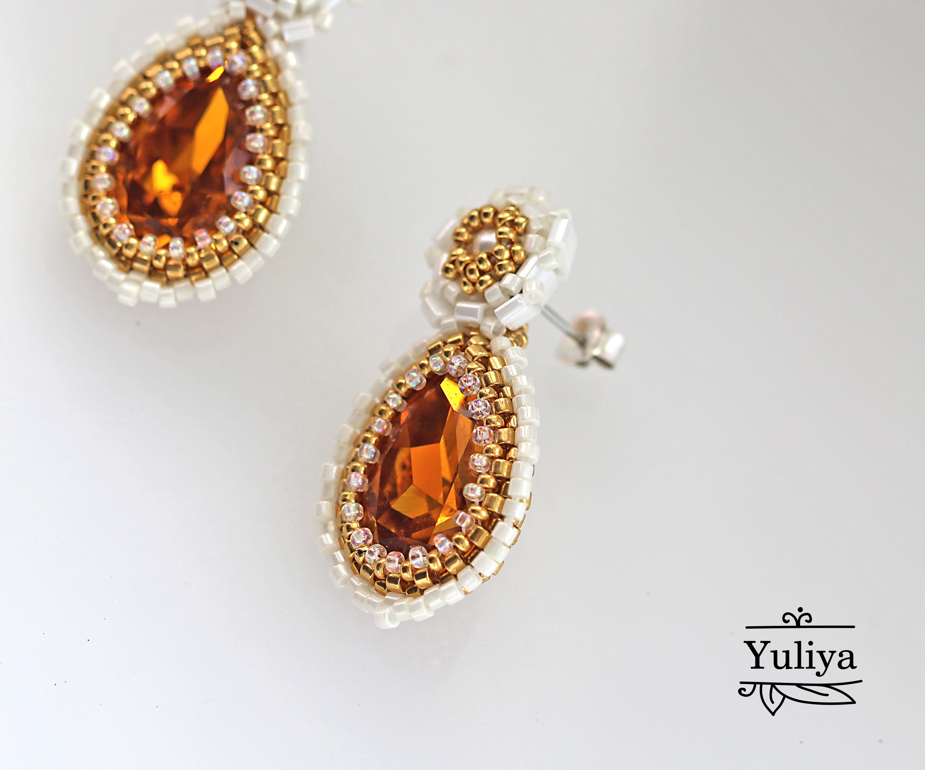 Beaded earrings tutorial Beading pattern Pear Swarovski | Etsy