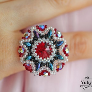 Beaded Ring Pattern, Rivoli Ring Tutorial, Peyote Stitch Tutorial ...
