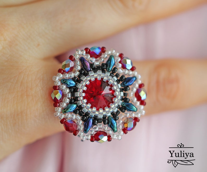 Beaded Ring Pattern Rivoli Ring Tutorial Peyote Stitch - Etsy