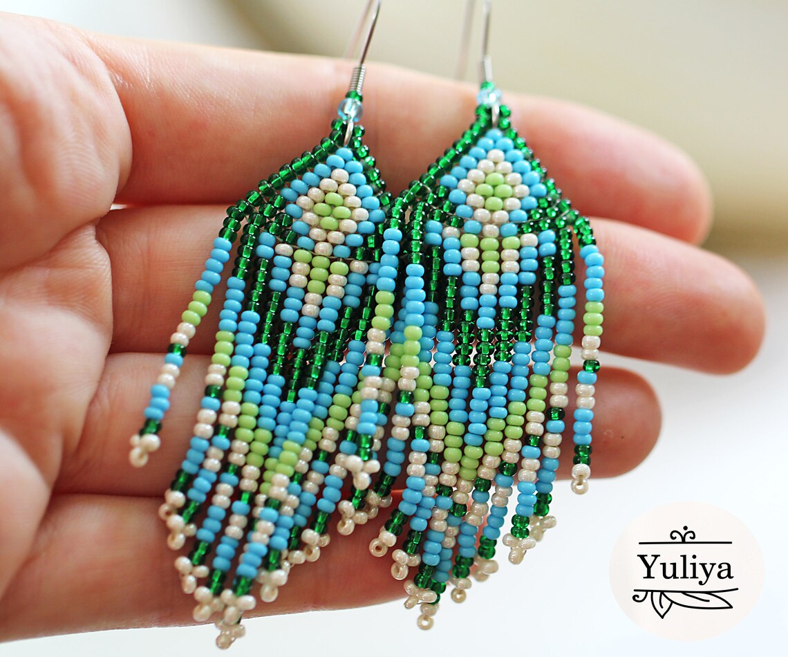 Fringe earrings pattern Brick stitch pattern Brick stitch | Etsy