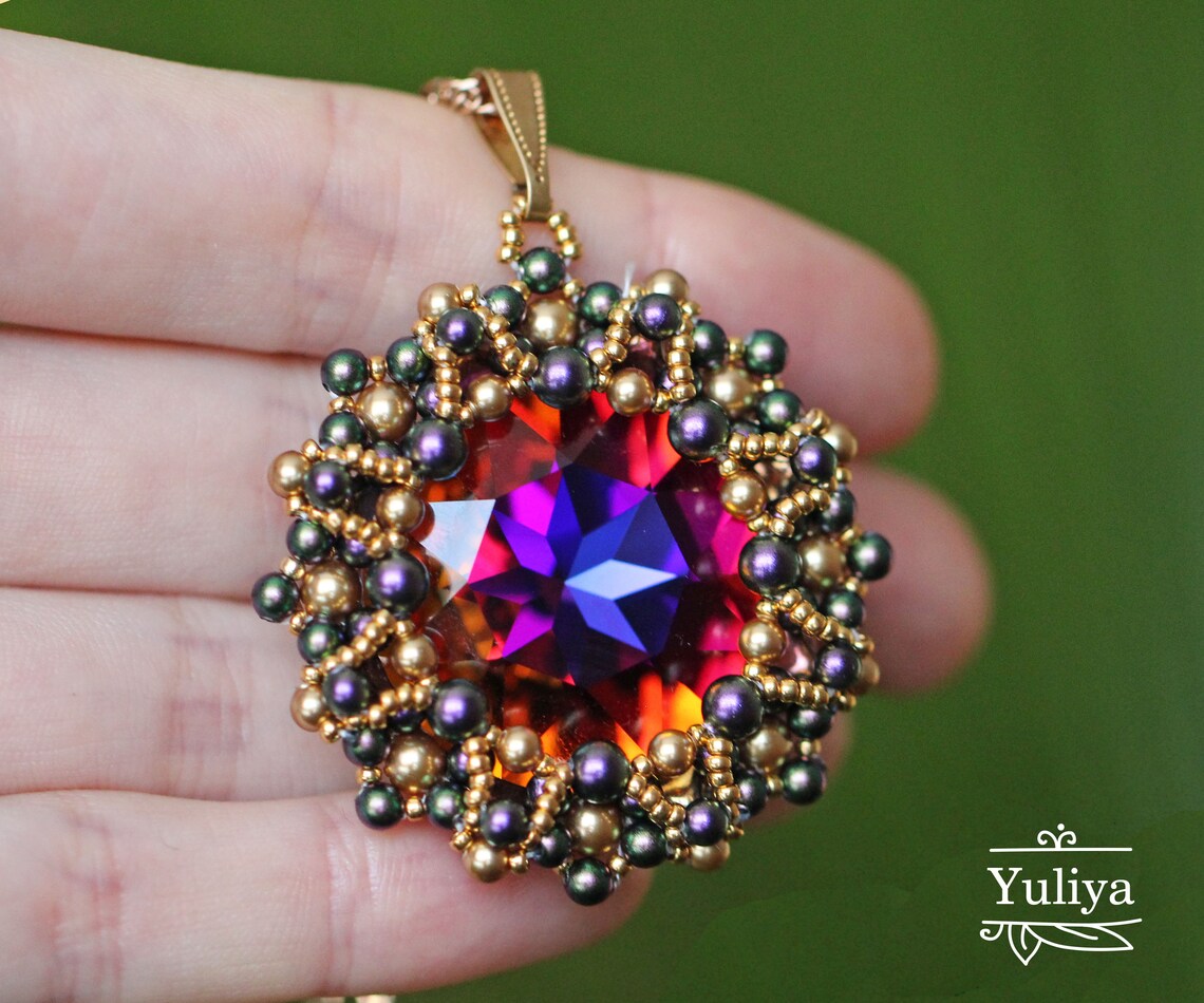 Beaded Pendant Pattern Jewelry Tutorial With Swarovski 27 Mm Rivoli ...