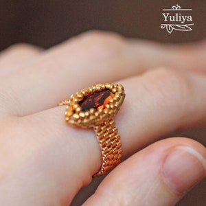 Beaded Ring Tutorial, Rivoli Ring Tutorial, Bead Ring Tutorial, Ring Pattern, Navette Swarovski ...