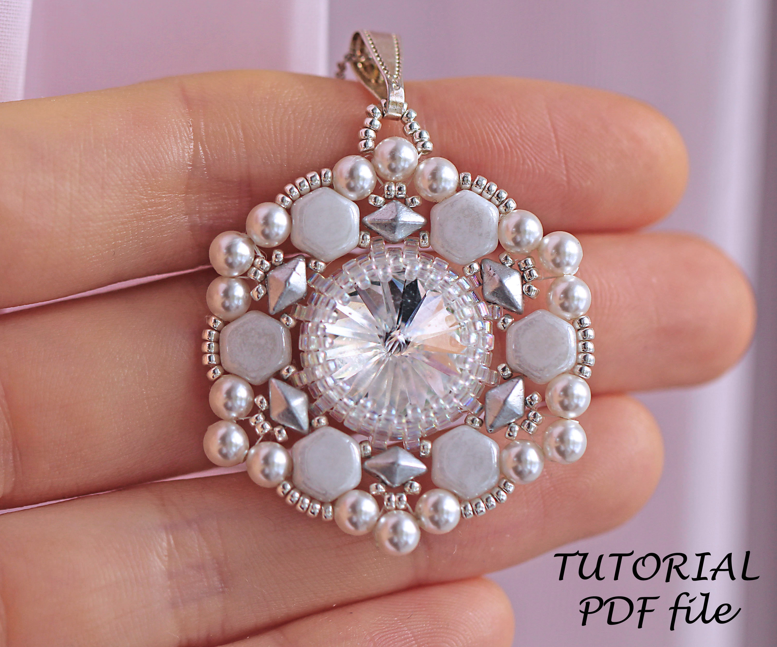 Pendant tutorial Beading tutorial Beaded Rivoli pendant | Etsy