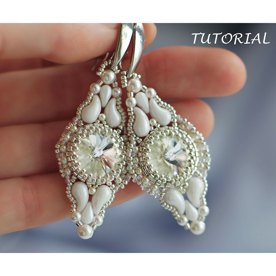 Beaded Earrings Pattern, Bridal Bead Pattern, Rivoli Bead Tutorial ...