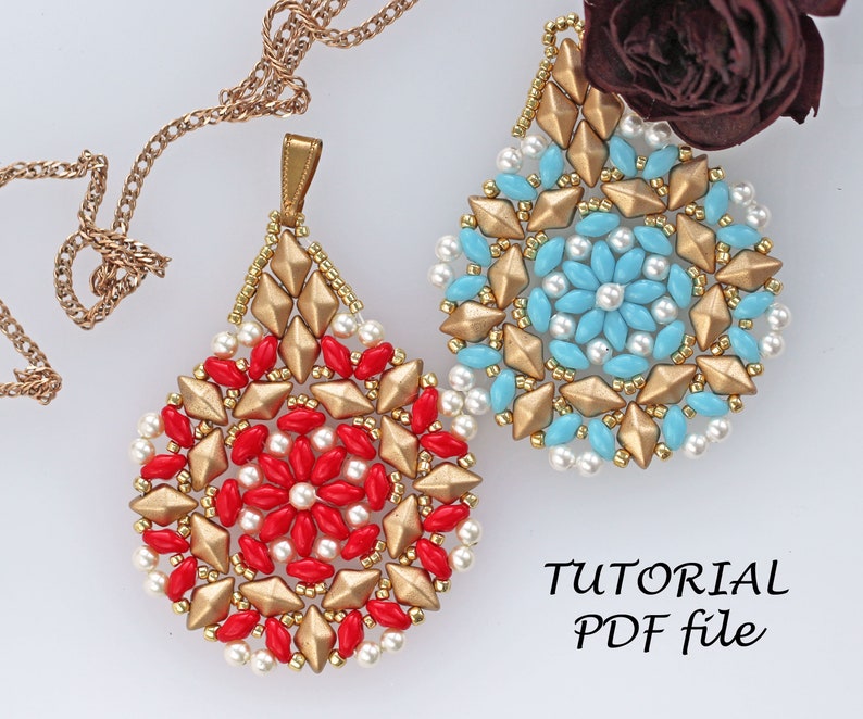Beaded pendant tutorial Bead pendant pattern SuperDuo | Etsy
