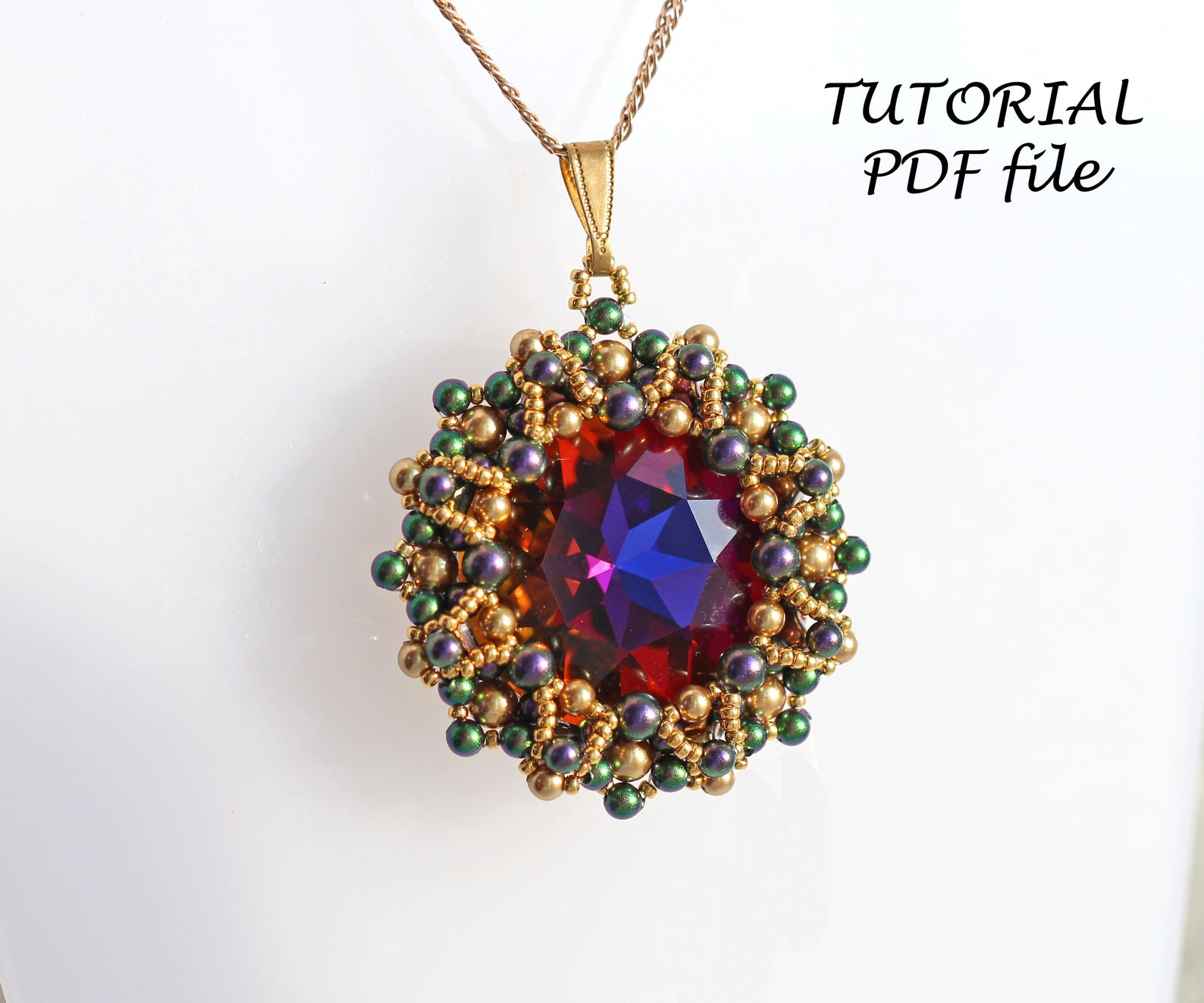 Beaded pendant pattern Beadwork tutorial Bead rivoli | Etsy