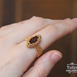 Beaded Ring Tutorial, Rivoli Ring Tutorial, Bead Ring Tutorial, Ring Pattern, Navette Swarovski ...