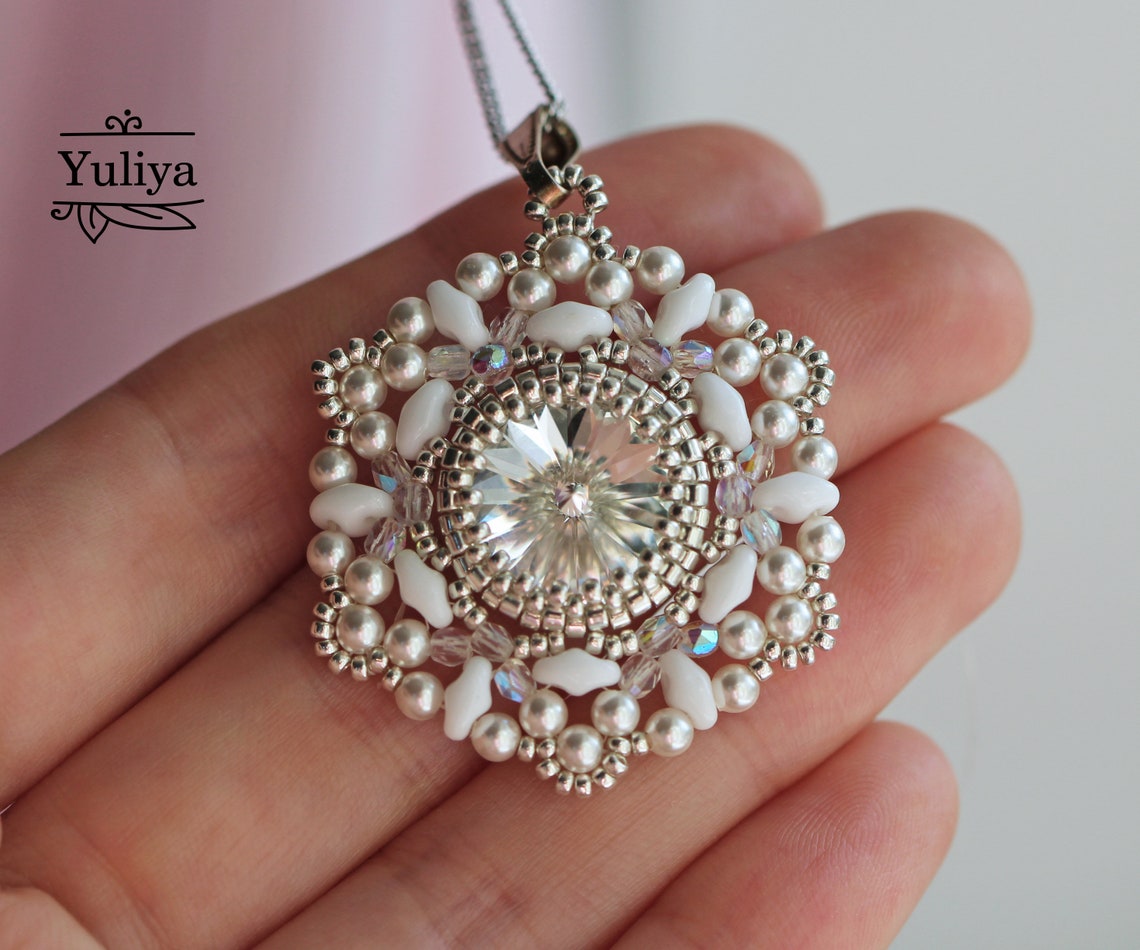 Beading Tutorial Pendant Beaded Pendant Pattern Rivoli - Etsy