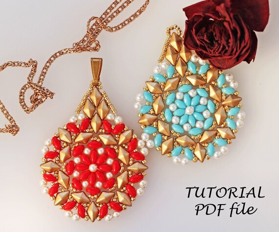 Beaded pendant tutorial Bead pendant pattern SuperDuo | Etsy