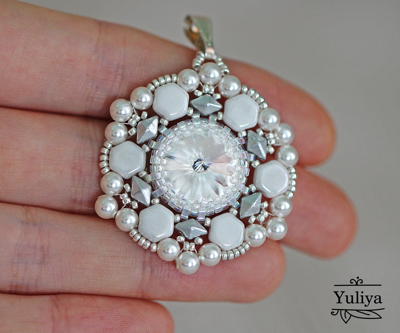 Pendant tutorial Beading tutorial Beaded Rivoli pendant | Etsy